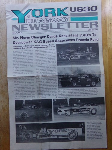 1969 YORK US30 DRAGWAY NEWSLETTER-"Jungle Jim"-Mr. Norm-"FRANTIC Ford ...