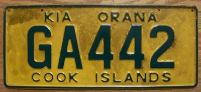 COOK ISLANDS LICENSE PLATE - GA442 - GOVT. VEHICLE - KIA ORANA ...