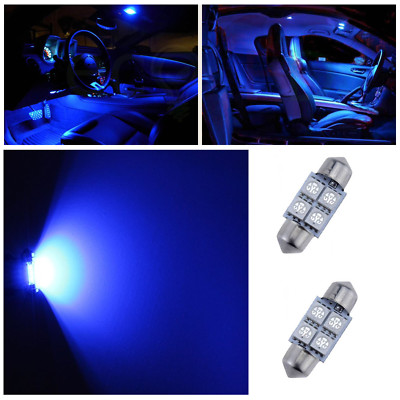 2x Ultra Blue LED Bulbs 31mm Festoon 4-SMD Dome Super Bright Interior ...