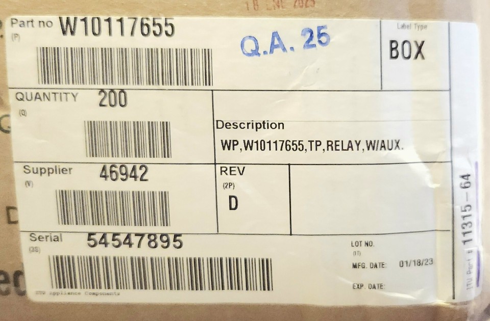 ITW WHIRLPOOL FSP W10117655 DRYER START SWITCH Relay WP TP With ...