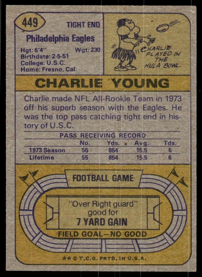1974 TOPPS CHARLE YOUNG C RC PHILADELPHIA EAGLES #449 | eBay