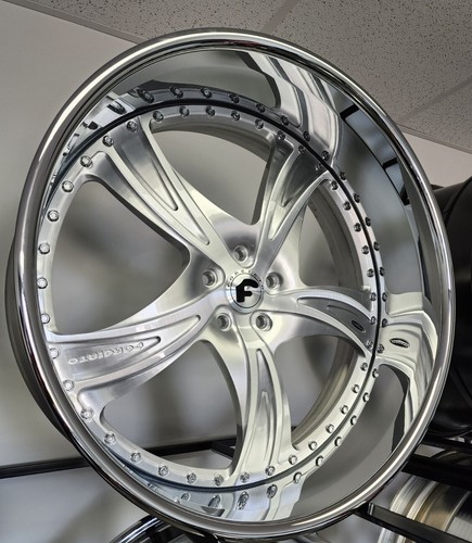 24" Inch Brushed Chrome 6" Lip Forgiato Squartato 5x120 3pc Wheels Rims ...
