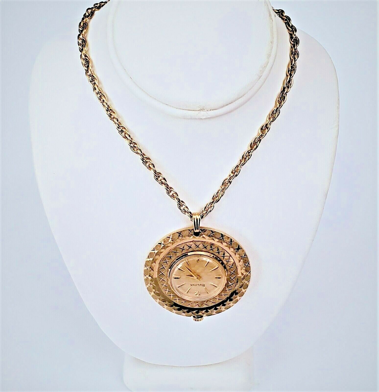 Rare Vintage Bulova Pendant Watch Gold Plated Case, 1… - Gem