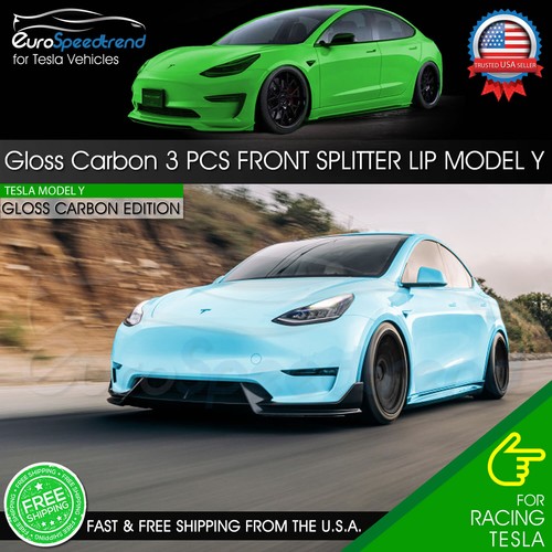 Gloss Carbon Style Front Bumper Lip Spoiler Splitter Tesla Model Y ...