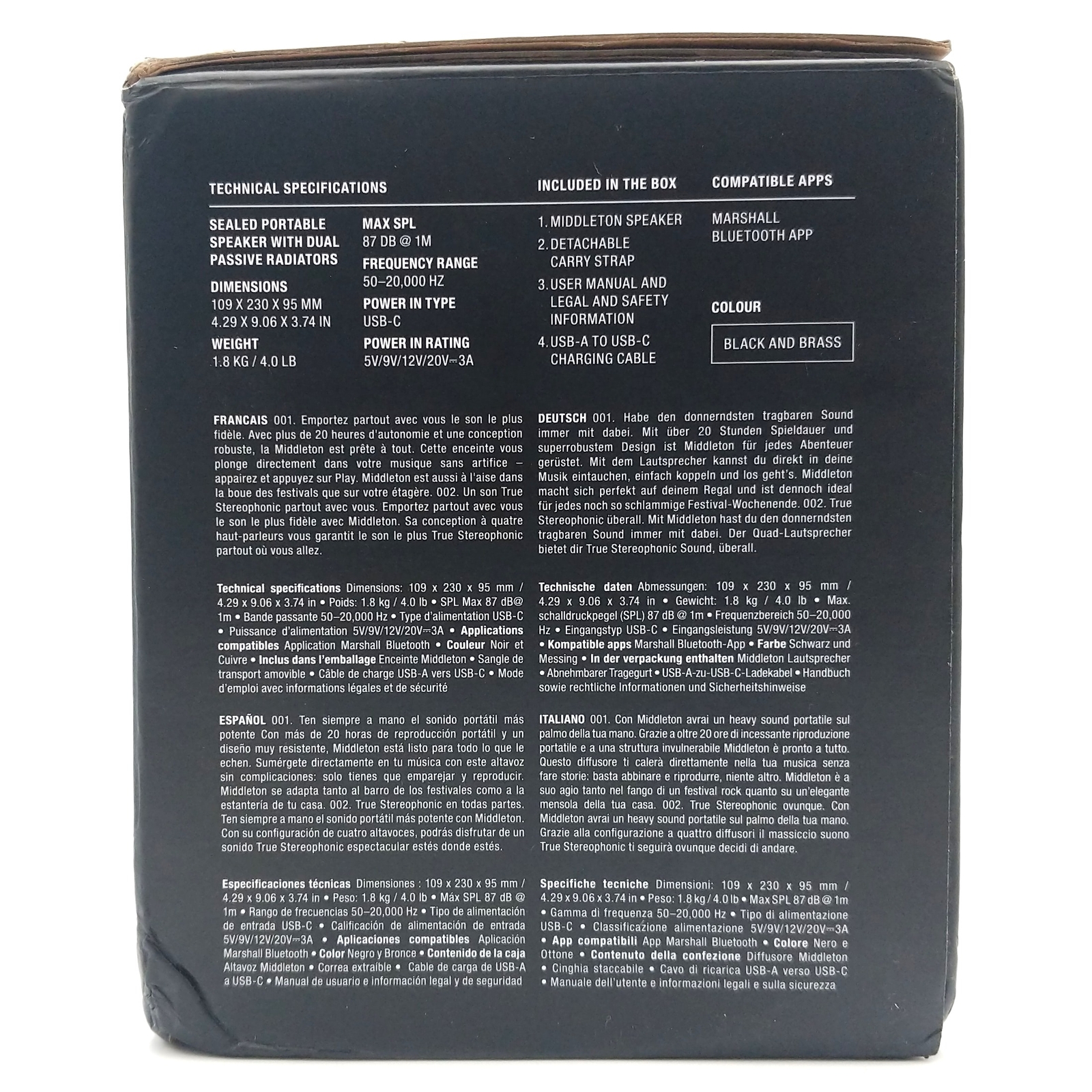 Marshall Middleton Bluetooth Portable Speaker - Black & Brass for sale ...