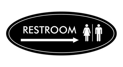 Oval Restroom Right Arrow Sign Large Black Durable Wall Door Mount ...