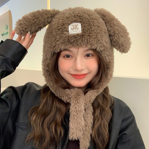 Cotton Blend Ear Protection Caps Multicolored Rabbit Ear Hat Plush Hat ...