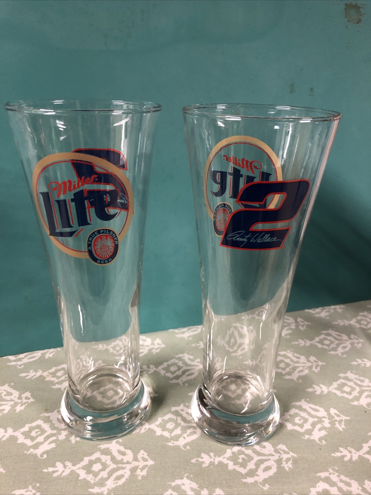Set of 2 Miller Lite Rusty Wallace #2 NASCAR Racing Pilsner Glasses! | eBay