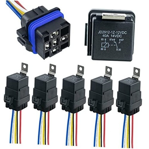 5 Pack 12V DC 40/30 AMP Waterproof Relay Harness Tinned Copper 5 pin ...