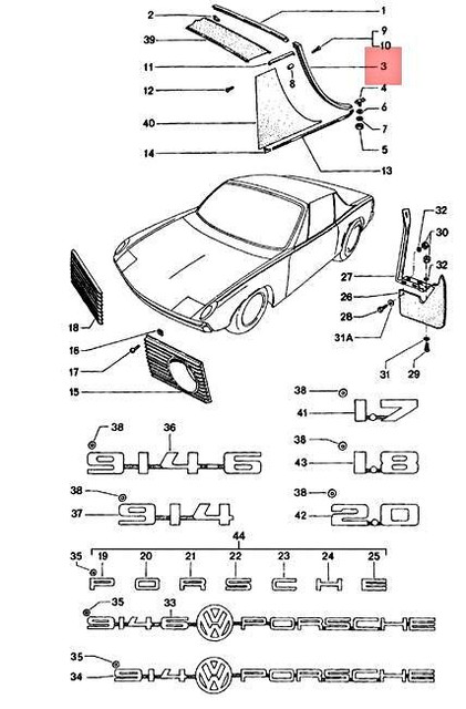 Original Genuine Porsche 914 914-6 Drivers Side Rear Anodized Sail Trim ...