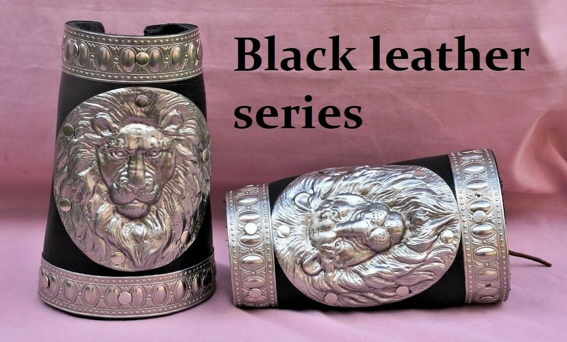 Greek Roman lion arm bracers bracer wrist guards leather iron armor ...