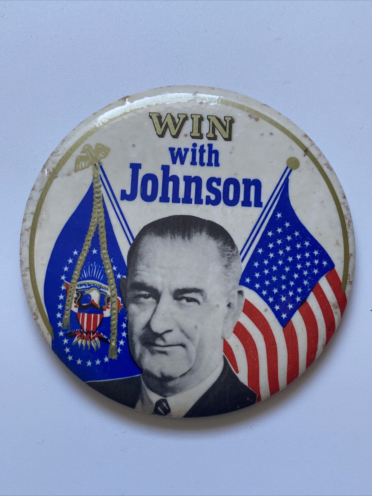 1964 President Lyndon Baines Johnson 3.5 inch Button Win with Johnson ...