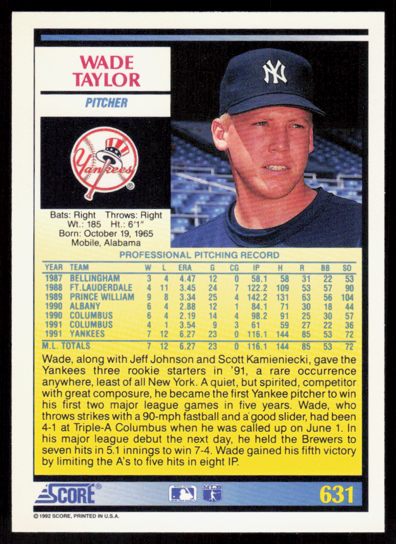 1992+Score+-+%23631+Wade+Taylor for sale online | eBay