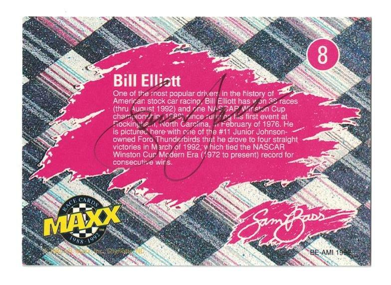 Sam Bass Signed Autographed 1992 Bill Elliott MAXX Card NASCAR Artist ...