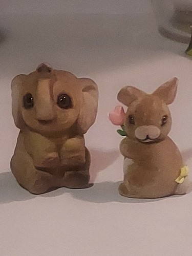 Vintage Flocked ELEPHANT Figurine JOSEF ORIGINALS 3”x 2" & BUNNY Fuzzy ...