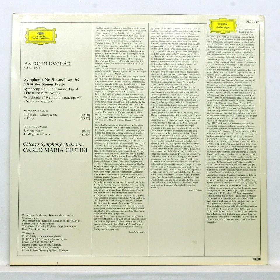 CARLO MARIA GIULINI - DVORAK symphony no.9 DGG 2530881 LP NM | eBay