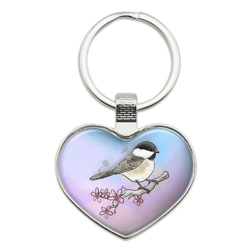 Chickadee Watercolor Northeastern Bird Heart Love Metal Keychain Key ...