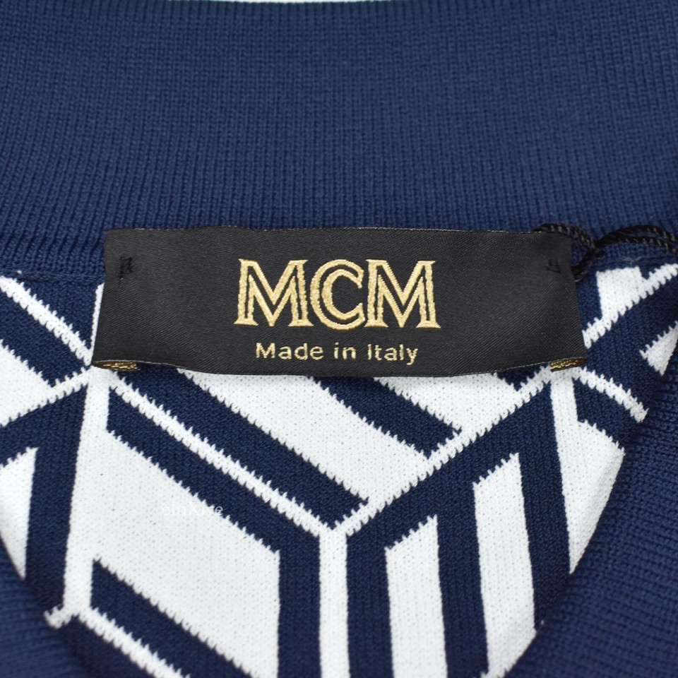 NWT $450 MCM Cubic Monogram Logo Knit Viscose Polo Shirt Navy Men's M ...