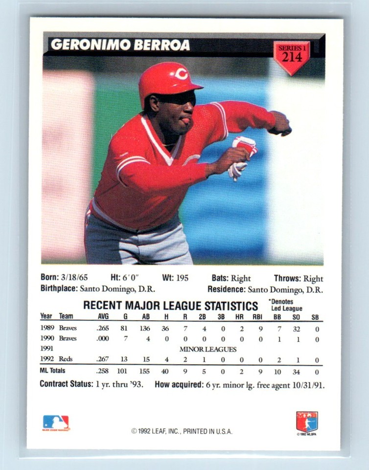 1993 Donruss Geronimo Berroa Cincinnati Reds #214 | eBay