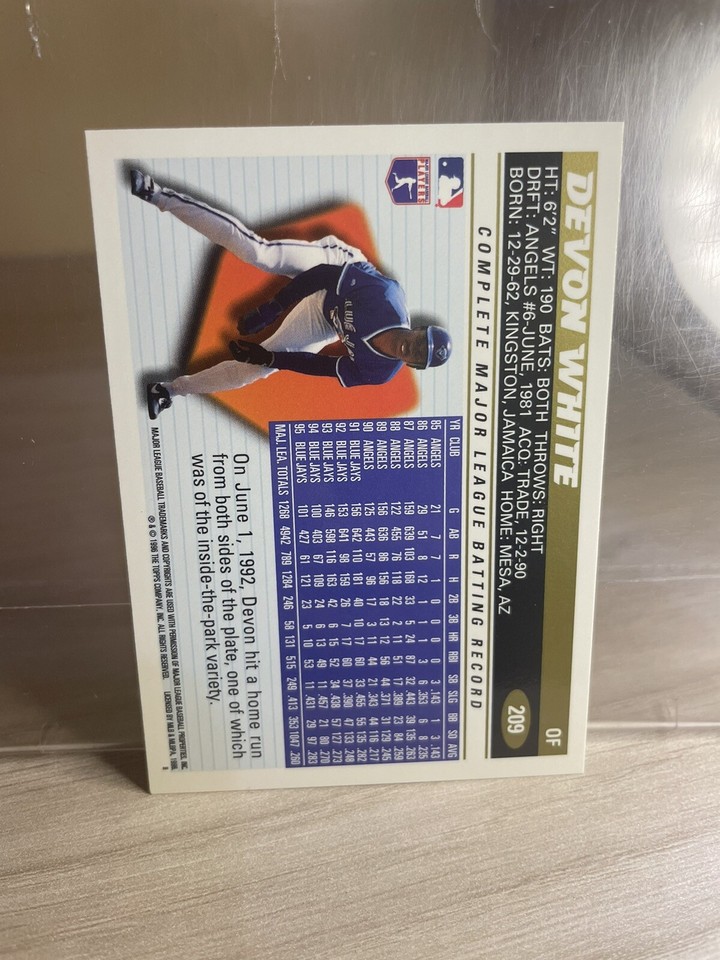 1996 Topps Baseball #209 Devon White Toronto Blue Jays H 313 | eBay
