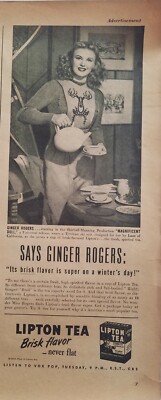 1947 Lipton tea brisk flavor never flat says Ginger Rogers vintage ad | eBay