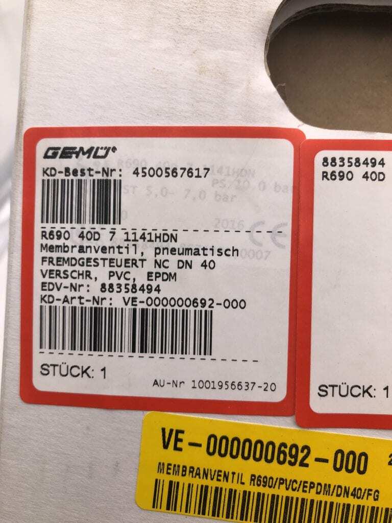 GEMU R690 Membrane DN40 PVC Sanitary Diaphragm Valve 10bar PS -NIB | eBay