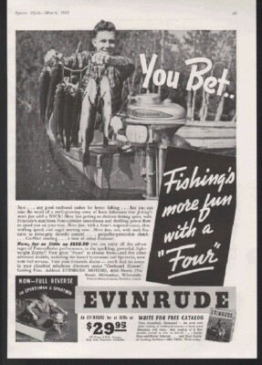1941 EVINRUDE OUTBOARD BOAT NAUTICAL MOTOR ENGINE FISH SPORT QUAD PHOTO ...