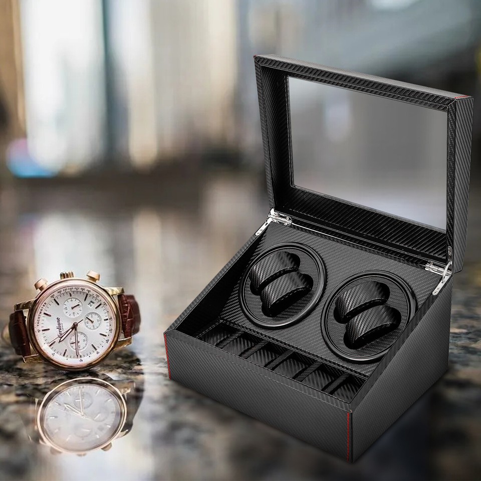 4 + 6 Silent Automatic Rotation Watch Winder Storage Case Box Dual ...