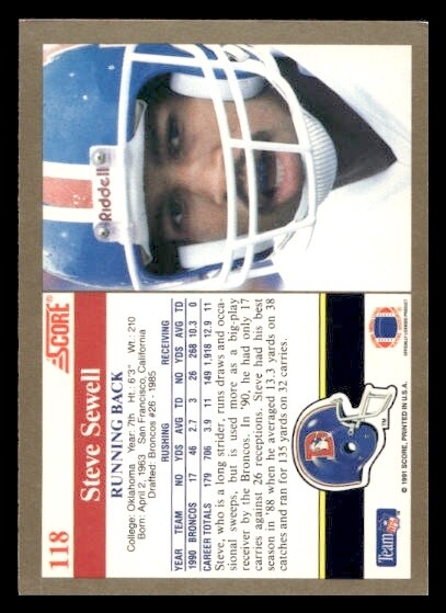 1991 Score #118 Steve Sewell Denver Broncos | eBay