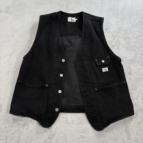 VTG 90s Y2K Calvin Klein Denim Mechanic Vest Mens L Moto Cargo Work ...