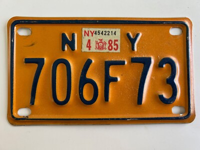 1985 New York Motorcycle License Plate Natural Sticker Harley Honda ...