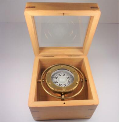 Compasses - Brass Compass Beautiful Wooden Box Boat