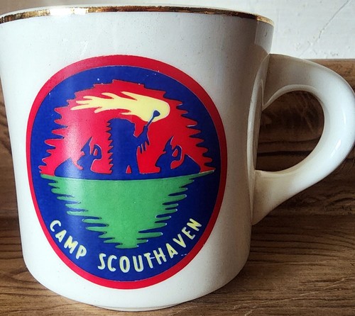 Vintage Boy Scouts of America Camp Scouthaven Canoe / Fire Mug Cup BSA ...