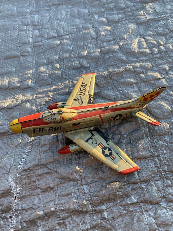 Vintage Old RARE Friction Pwoer USAF FU-881 Airplane Litho Tin Toy Made ...