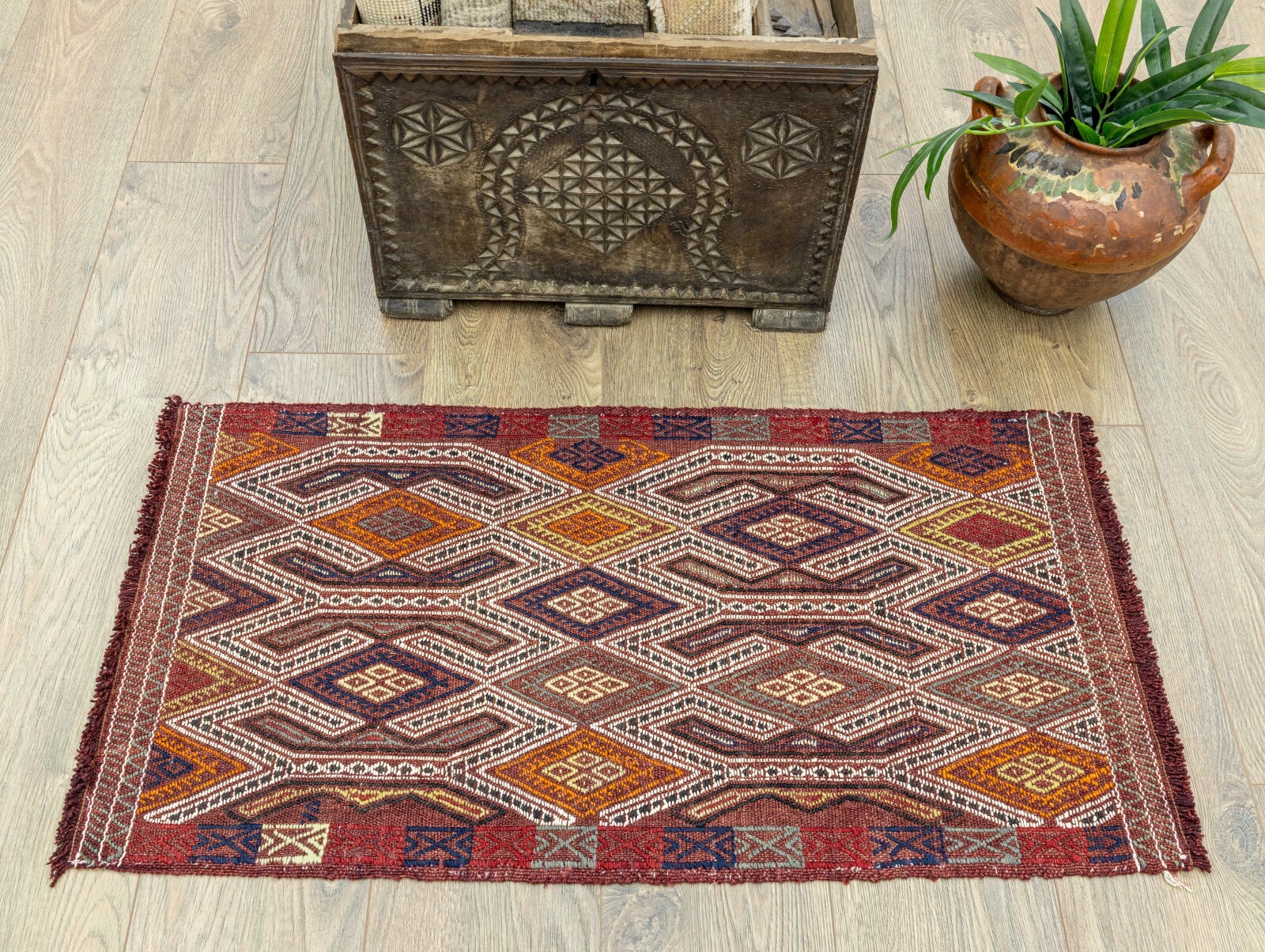 Vintage Turkish Kilim Rug-1.8x3.1 ft-Embroidered Oushak Small Kelim ...