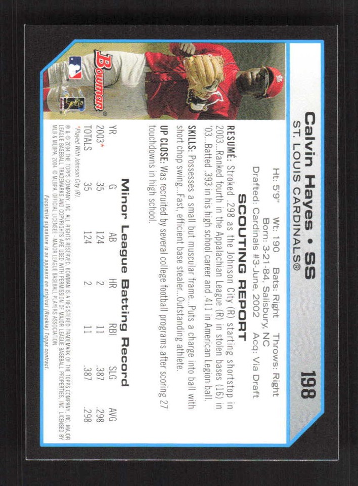 Calvin Hayes FY 2004 Bowman St. Louis Cardinals #198 | eBay
