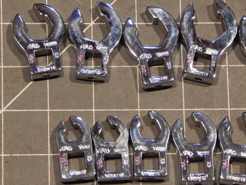 Mac 10Pc Metric 3/8" Drive Flare Nut Crowfoot Set 9MM 18MM 6Pt Dr Rail ...