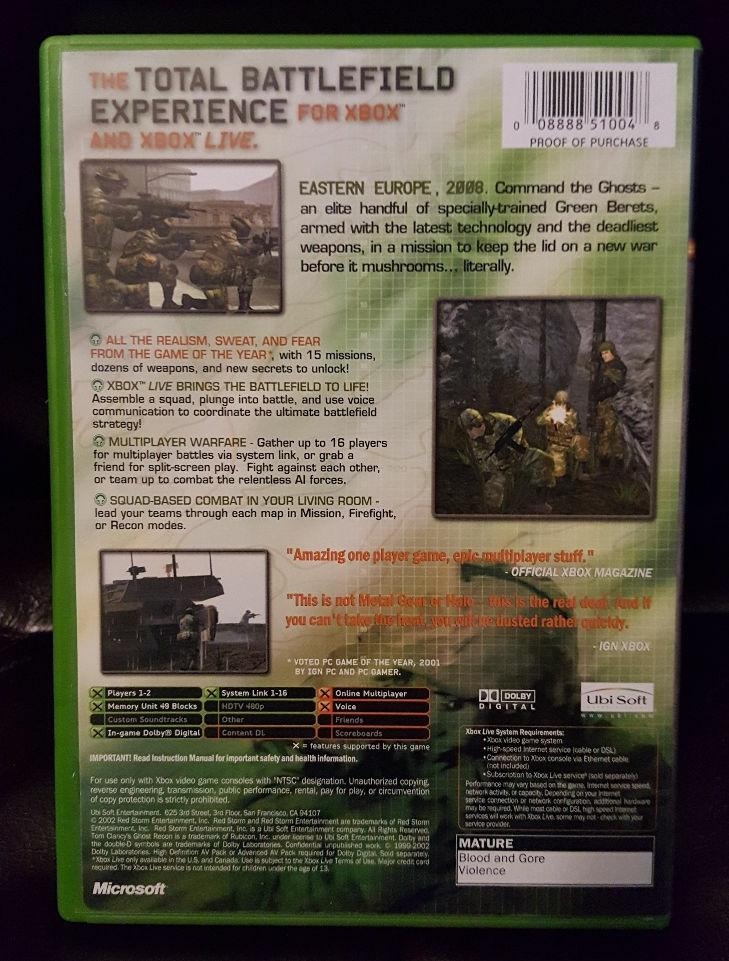 Tom Clancy's Ghost Recon (Microsoft Xbox, 2002) for sale online | eBay