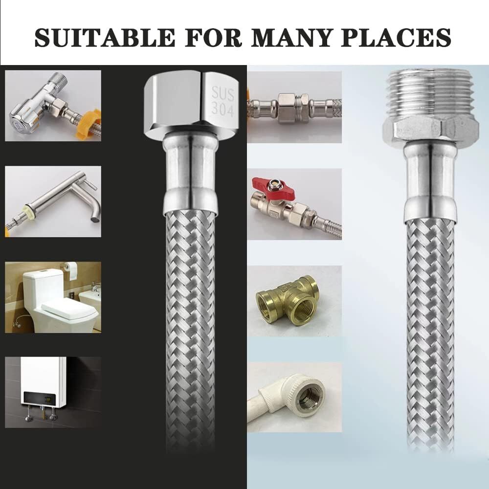 BSP 1/2" Female x 1/2" Male Flexible Tap Connector Flexi Hose Len ...