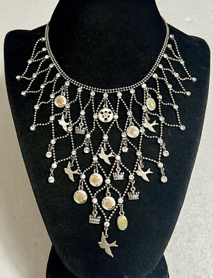 PILGRIM Ball Chain Swarovski Crystal Bib Necklace with Flower Crown ...