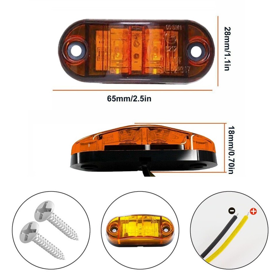 10Pcs Amber Oval LED Side Clearance Marker Lights 2.5" For Car Truck ...