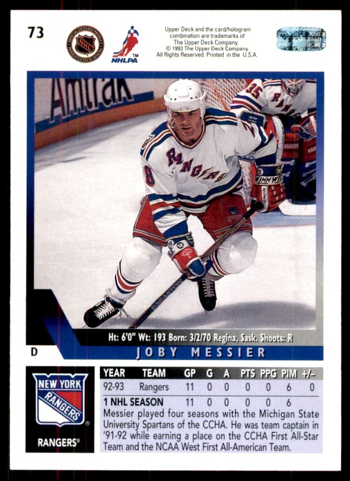 1993-94 Upper Deck Joby Messier RC New York Rangers #73 | eBay