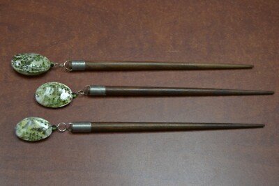 3 PCS HANDMADE GREEN ABALONE SHELL WOOD HAIR STICKS #HP-99 | eBay