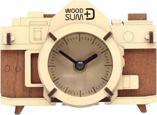 Fully Functional Wooden 3D Puzzle Camera Shaped Clock Red DIY Kit for ...