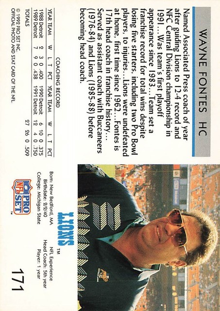 1992 Pro Set - #171 Wayne Fontes for sale online | eBay