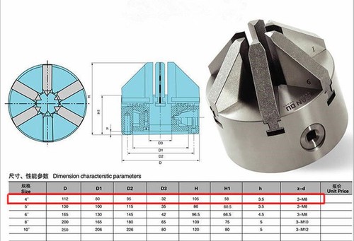 4" 6 Jaw Self-Centering Lathe Chuck M3-M8 Screw Hardened Steel CNC ...