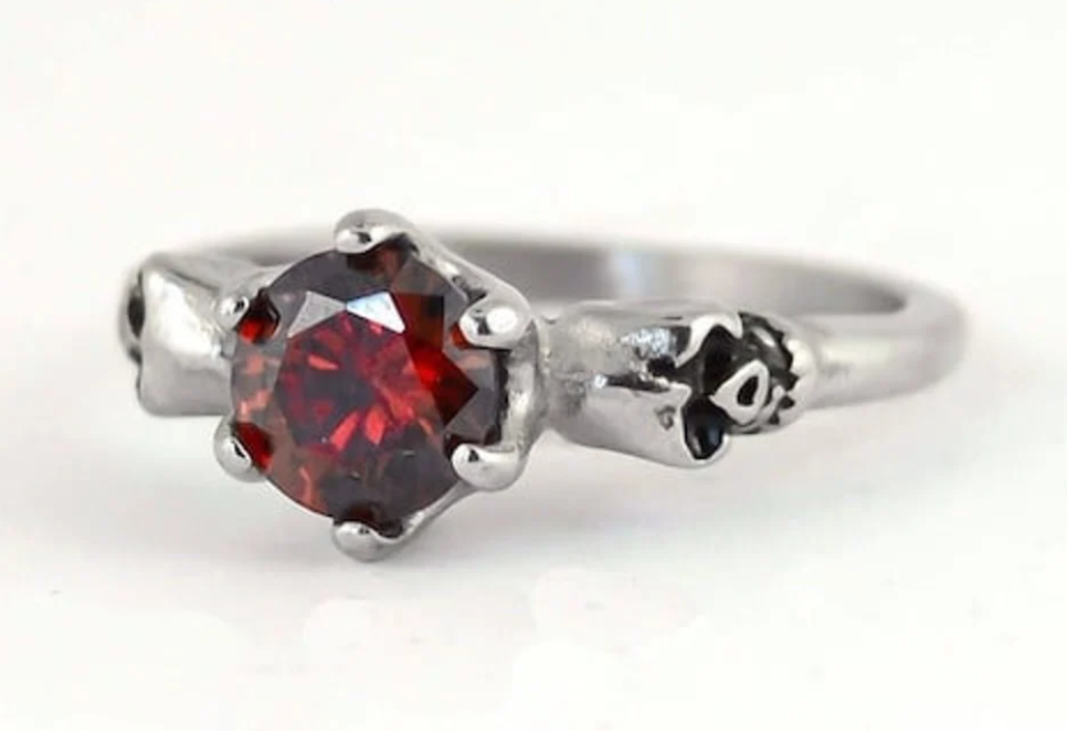 Women's Solitaire Red Stone Skull Ring Stainless Steel 188 | eBay