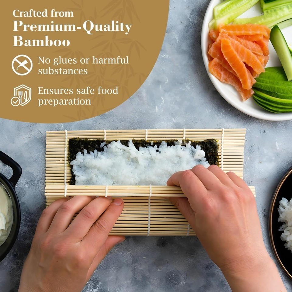 Bamboo Sushi Rolling Mat for Making Sushi Rolls and Kimbap Food Safe ...