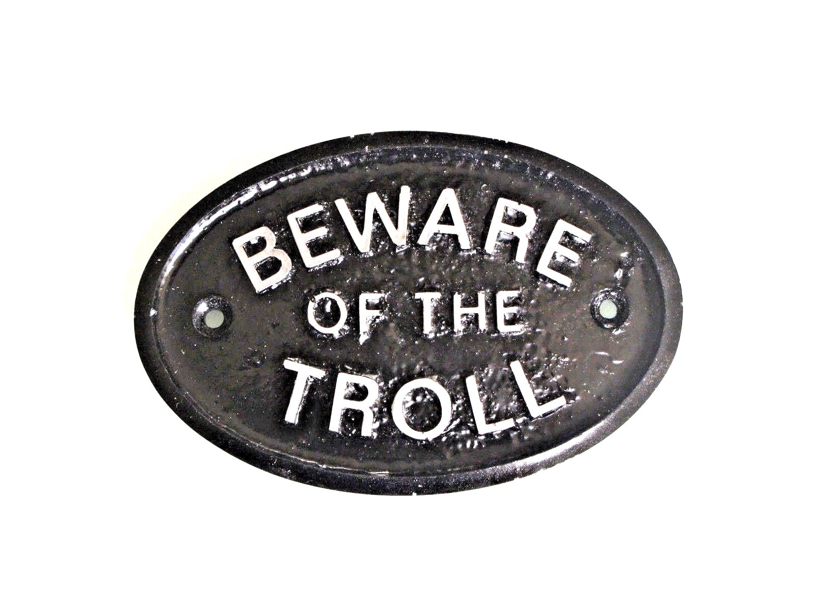 SILVER BEWARE OF THE TROLL CAVE DWELLER DOOR PLAQUE WALL OR GARDEN SIGN ...
