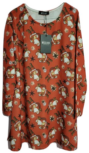 MISS LOOK Xmas Santa Tunic Swing Dress/Long line Top, Red, Size M/L ...
